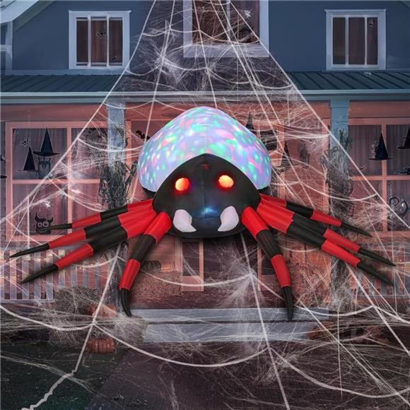 Holiday | 12 Ft Long Halloween Inflatable Spider With Builtin Leds Blow ...